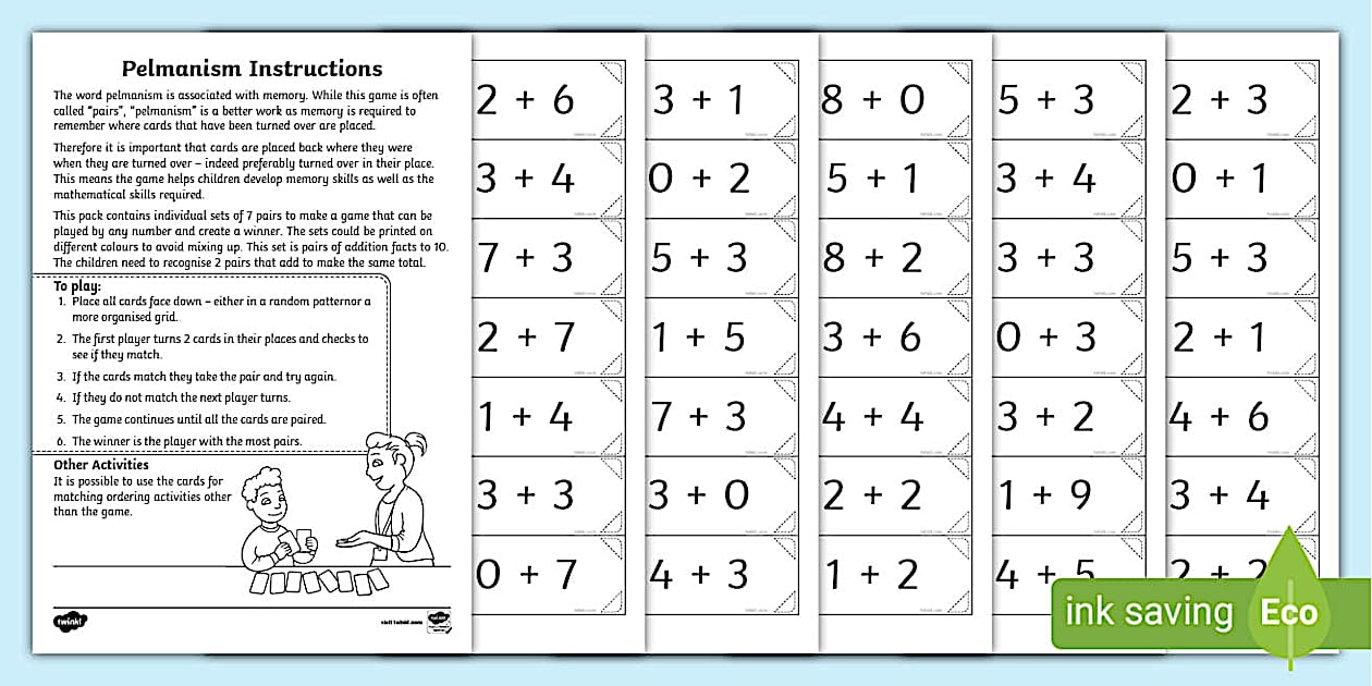 Pelmanism Addition Facts Game to 10 (Teacher-Made) - Twinkl