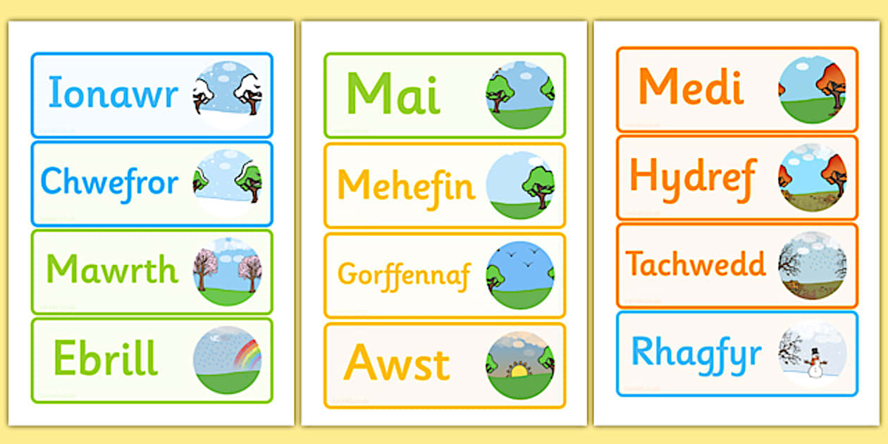 Precursive Months in Welsh Word Cards (teacher made)