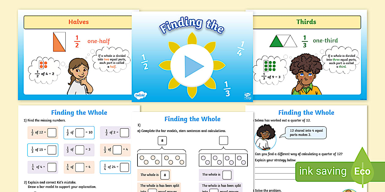 👉 Year 2 Fractions Finding the Whole Teaching Pack