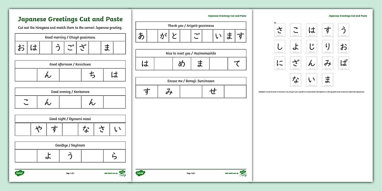 Japanese Greetings Cut and Paste - Twinkl