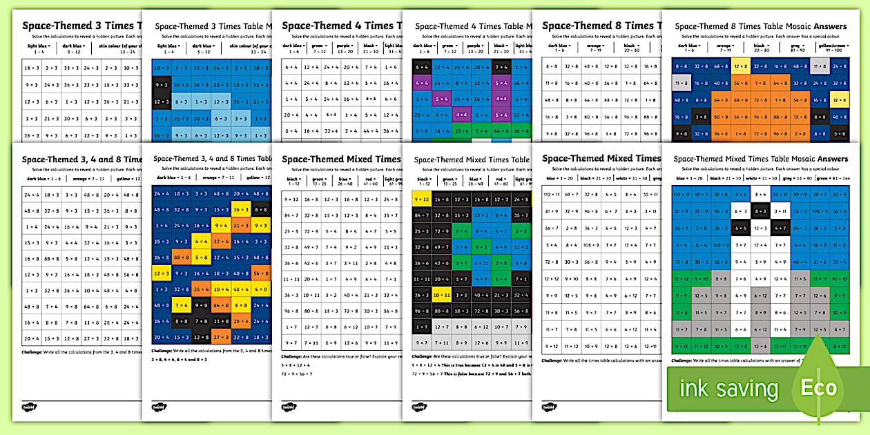 LKS2 Space-Themed Multiplication Tables and Division Facts Maths Mosaics