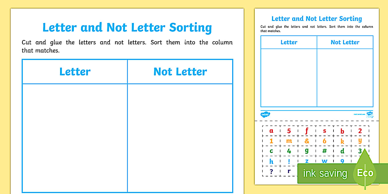 Letter and Not Letter Sorting Worksheet / Worksheet - Twinkl