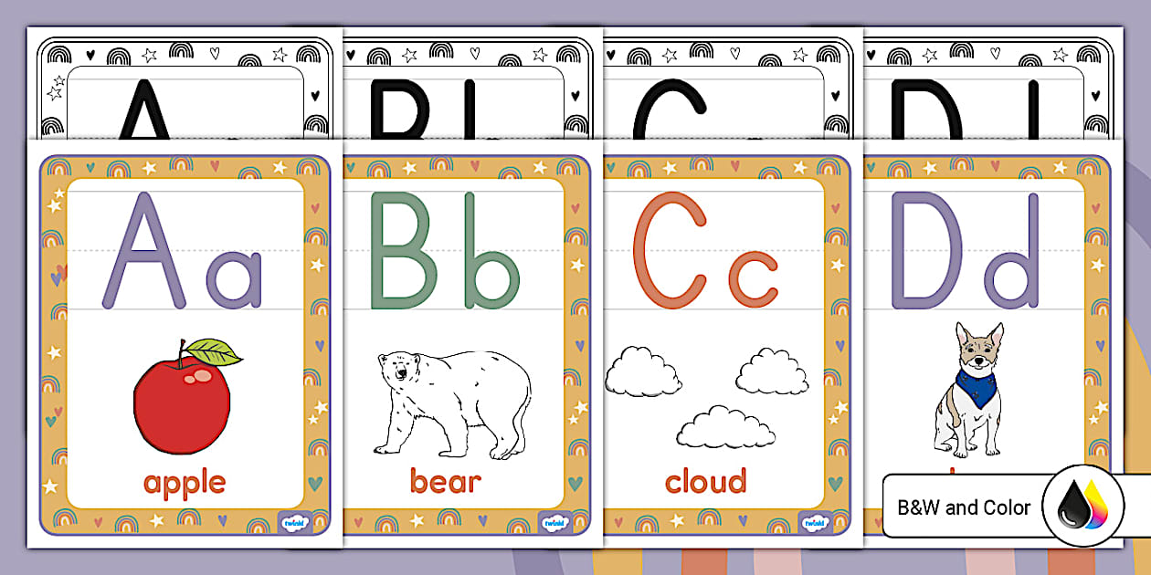 Muted Rainbows Theme Alphabet Posters (teacher made)