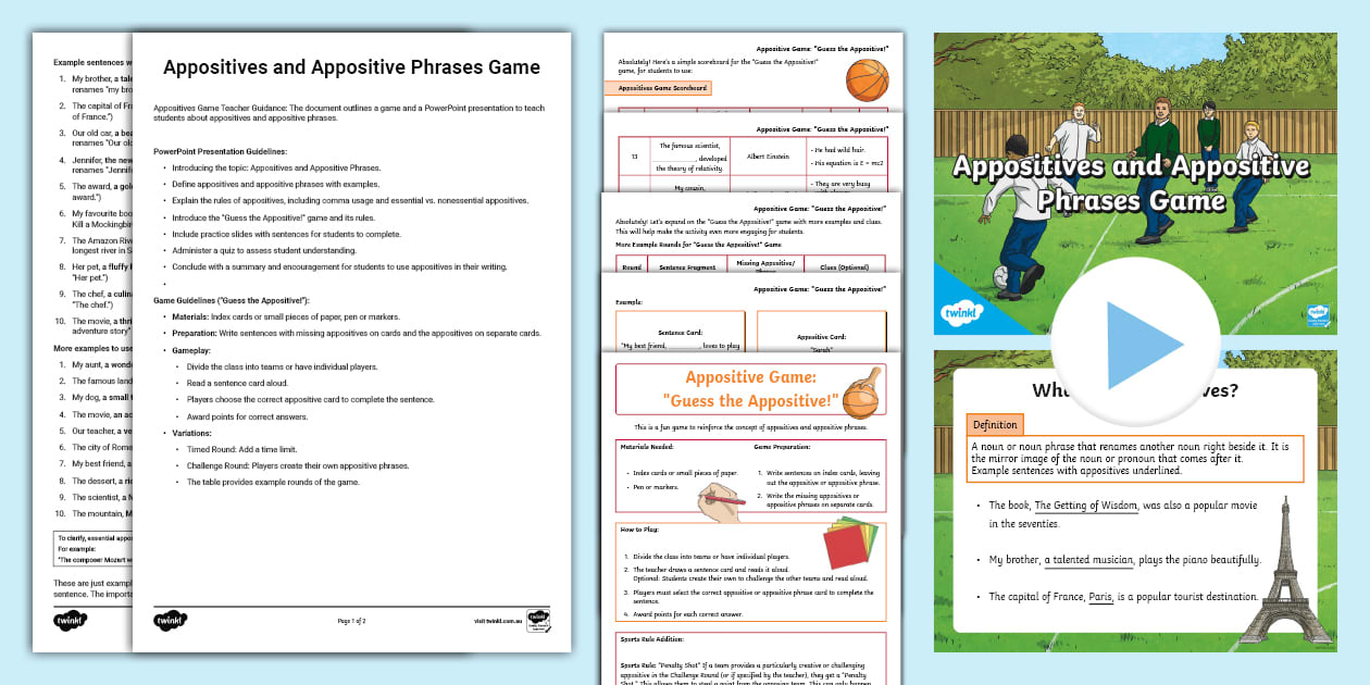 Appositives Game for Year 5-6 Students (teacher made)