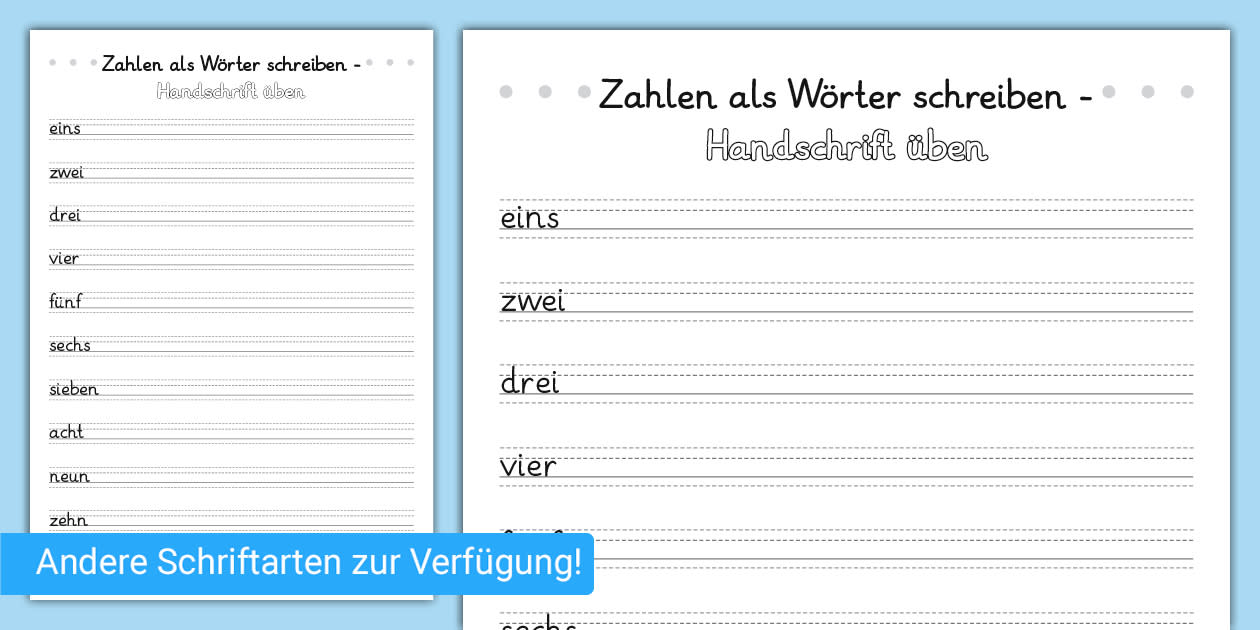 Zahlen als Wörter - Handschrift üben - Arbeitsblatt