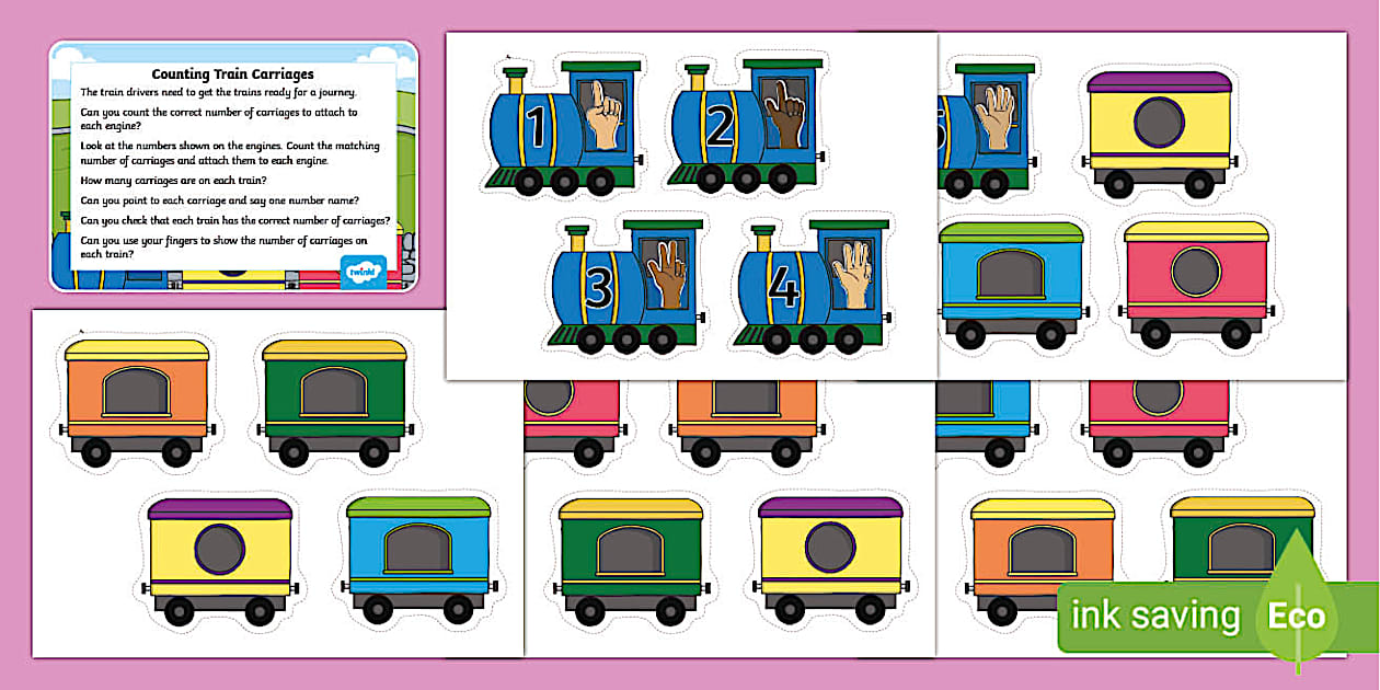 👉 Counting Train Carriages to Five Maths Activity - Twinkl