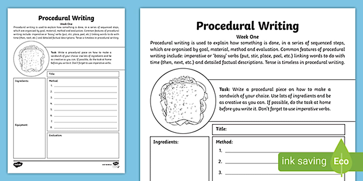 Editable Procedural Writing Week One Homework - Worksheet