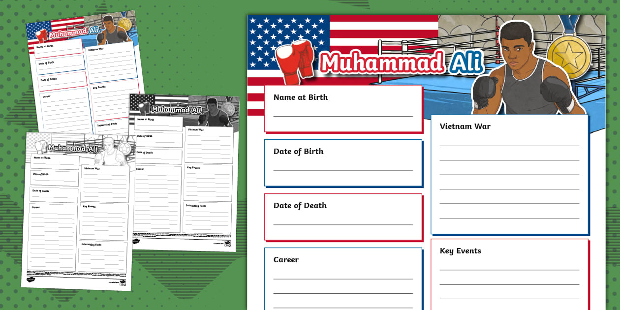 Muhammad Ali Fact File Template (teacher made) - Twinkl