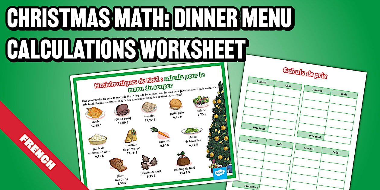 Christmas Math Worksheet French