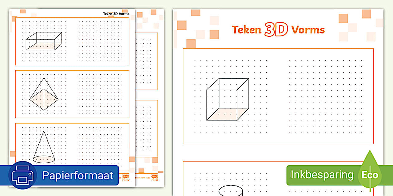 Teken 3D Vorms - Werkblad (teacher made) - Twinkl
