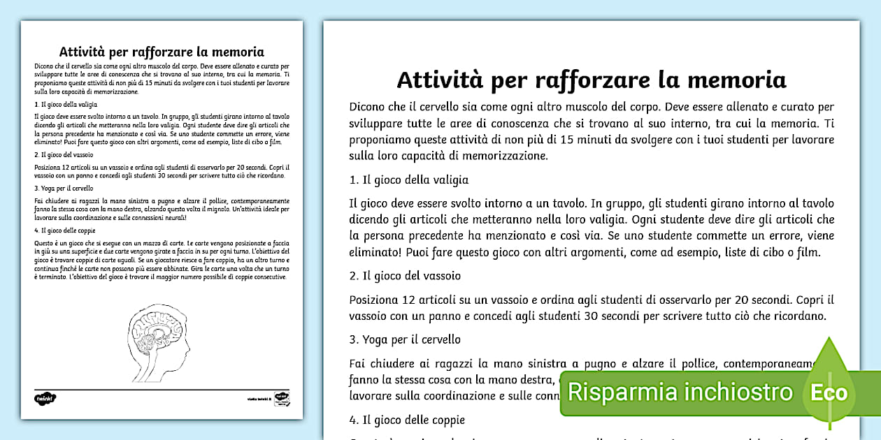 Attività per rafforzare la memoria