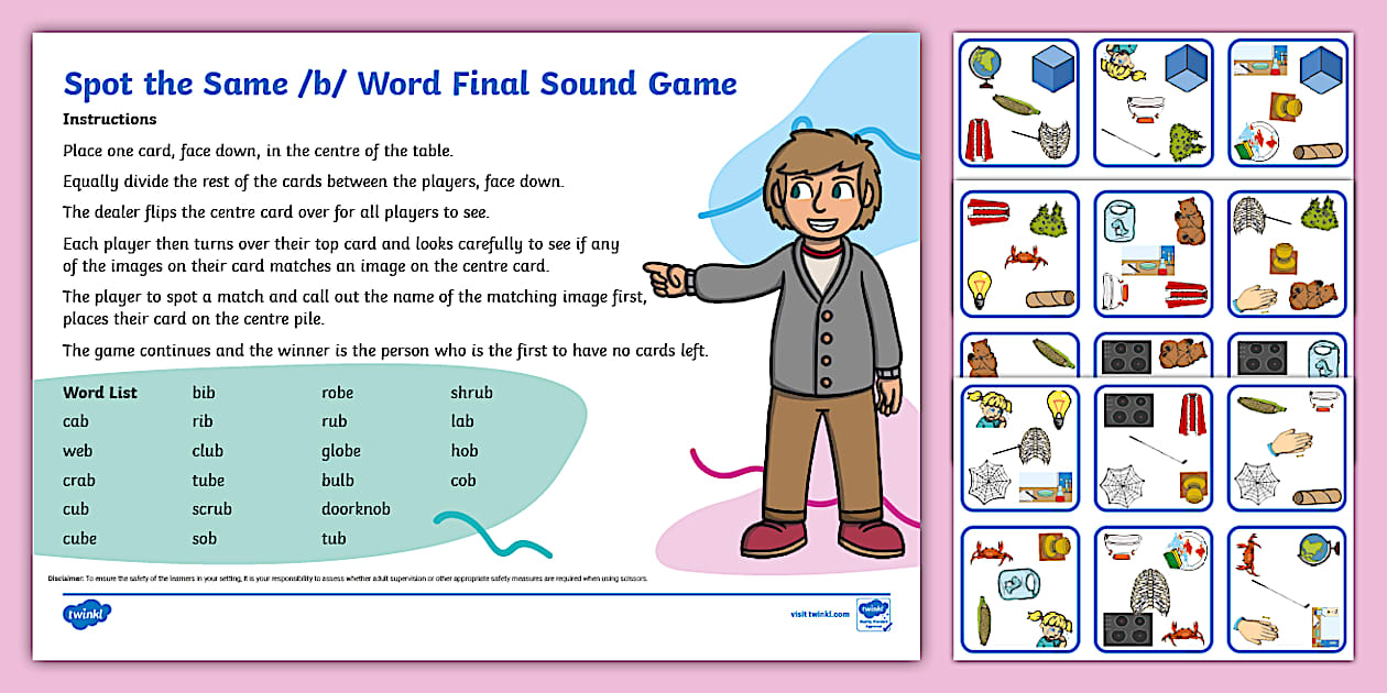Spot the Same /b/ Word Final Sound Game (teacher made)