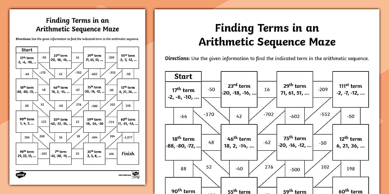 Algebra I: Finding Terms in an Arithmetic Sequence Maze