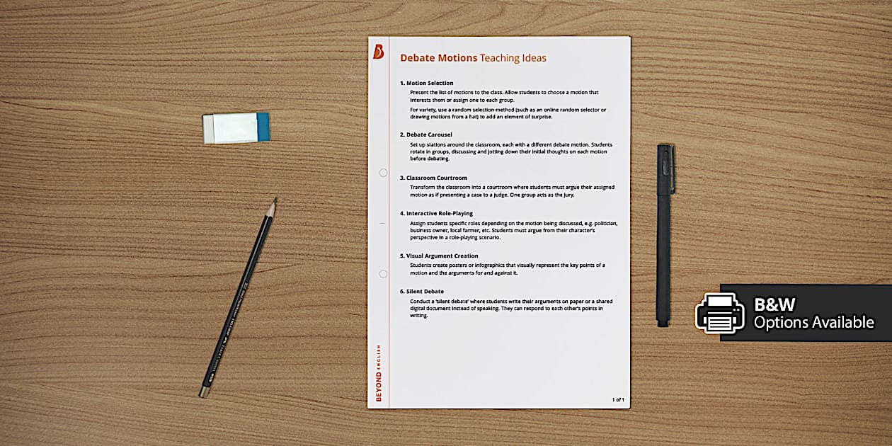 Debate Motions Teaching Ideas (teacher made) - Twinkl