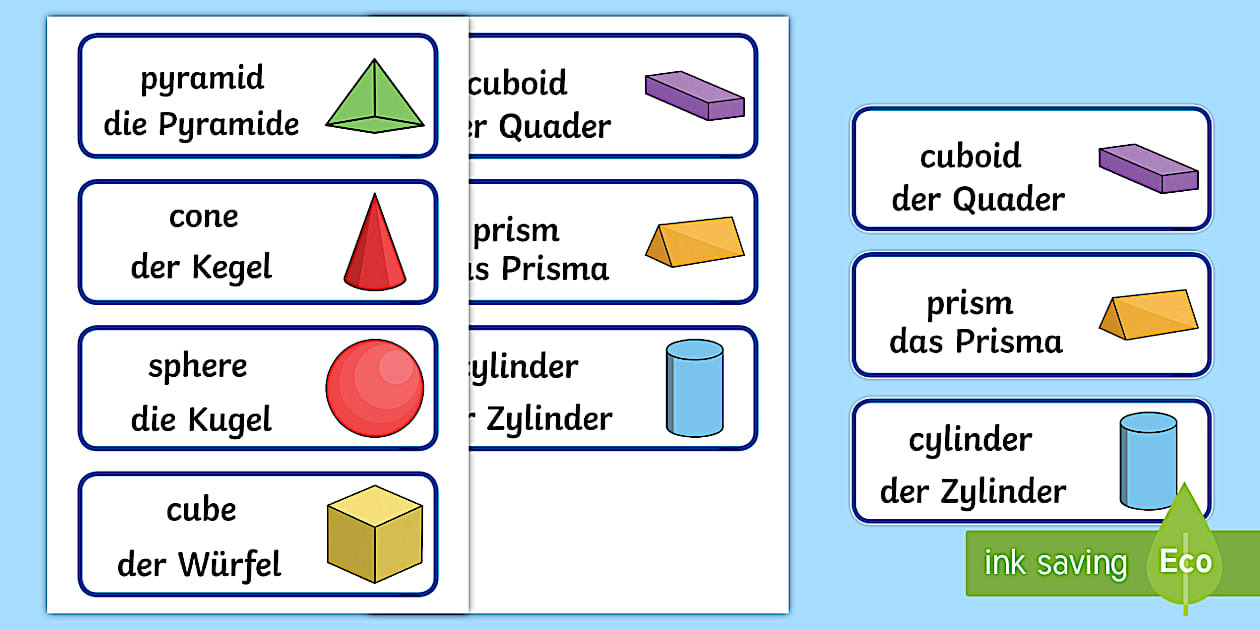 3D Shape Word Cards English/German (teacher made) - Twinkl