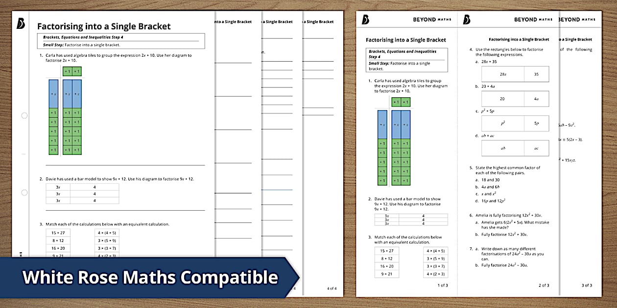 👉 Factorising into a Single Bracket (teacher made)