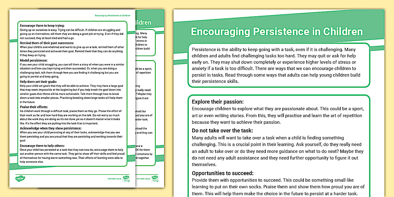 Encouraging Persistence in Children (Teacher-Made) - Twinkl