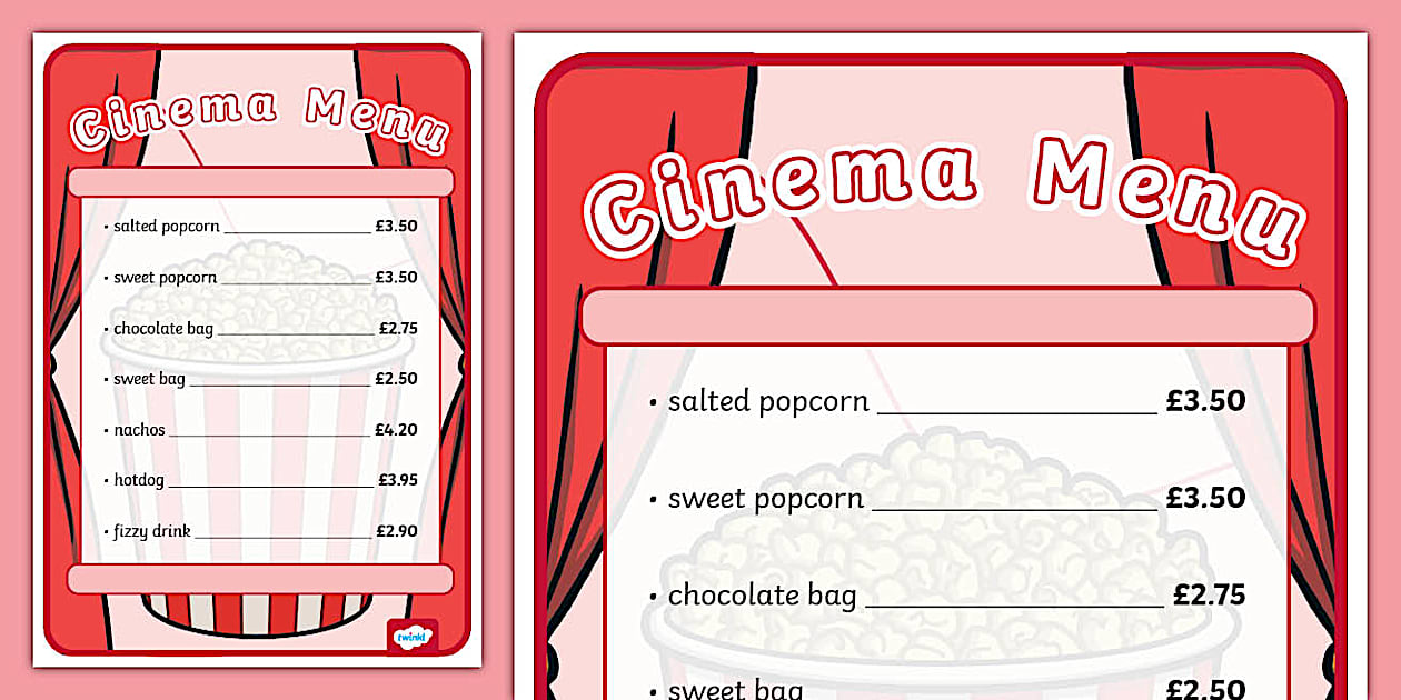 Role Play Cinema Menu (teacher made) - Twinkl