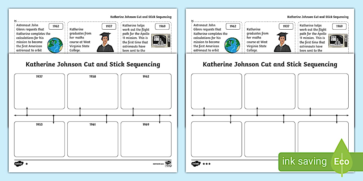 Katherine Johnson Cut and Stick Sequencing Activity - KS1