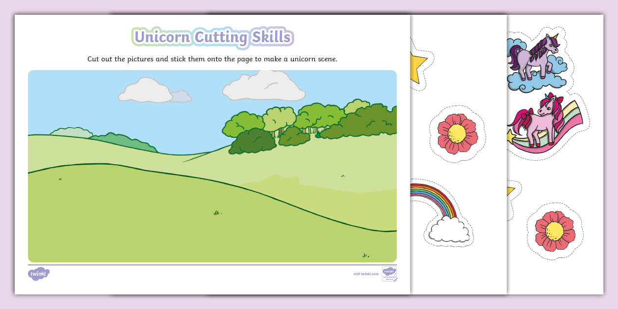 Unicorn Create A Scene Cutting Skills Activity - Twinkl