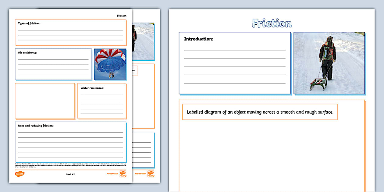 Friction Non-Chronological Report Template (teacher made)
