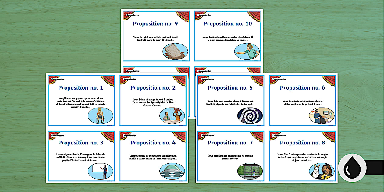 Drama Improv Task Cards Intermediate French - Twinkl