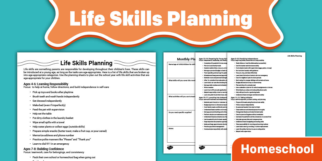 Homeschool Life Skills Planning Sheet