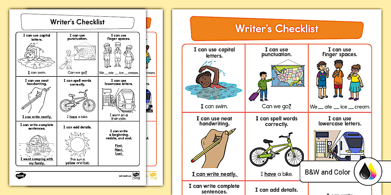 Kindergarten Writer's Checklist Poster