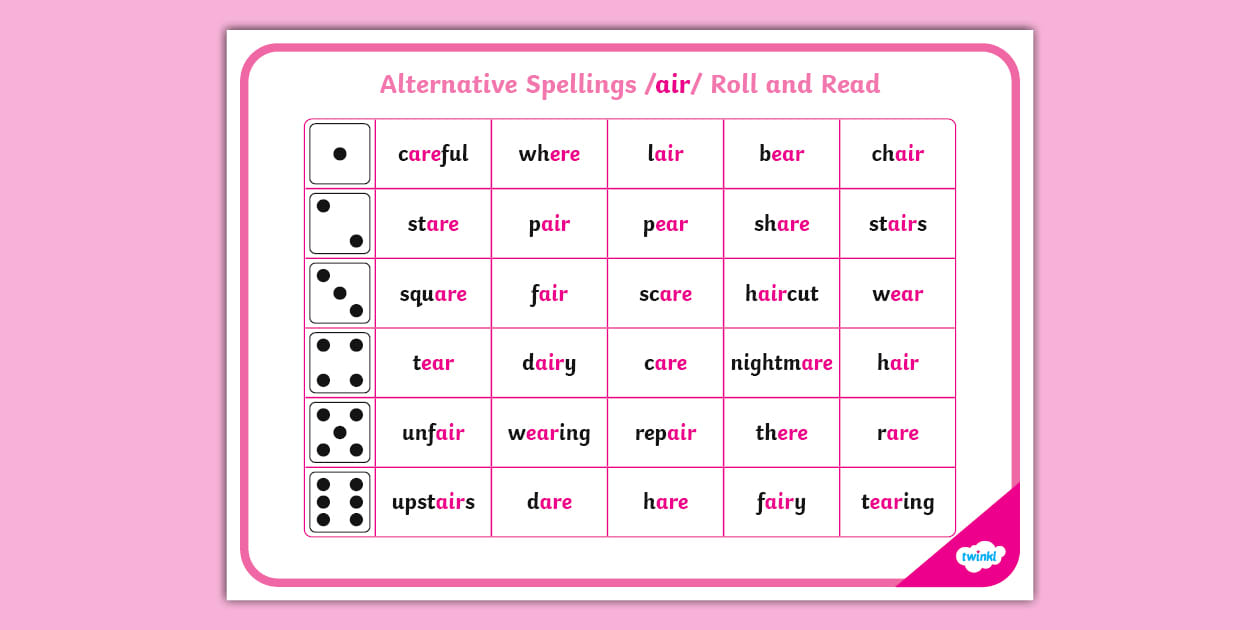 Phase 5 Roll and Read Mat /air/ Alternative Spellings