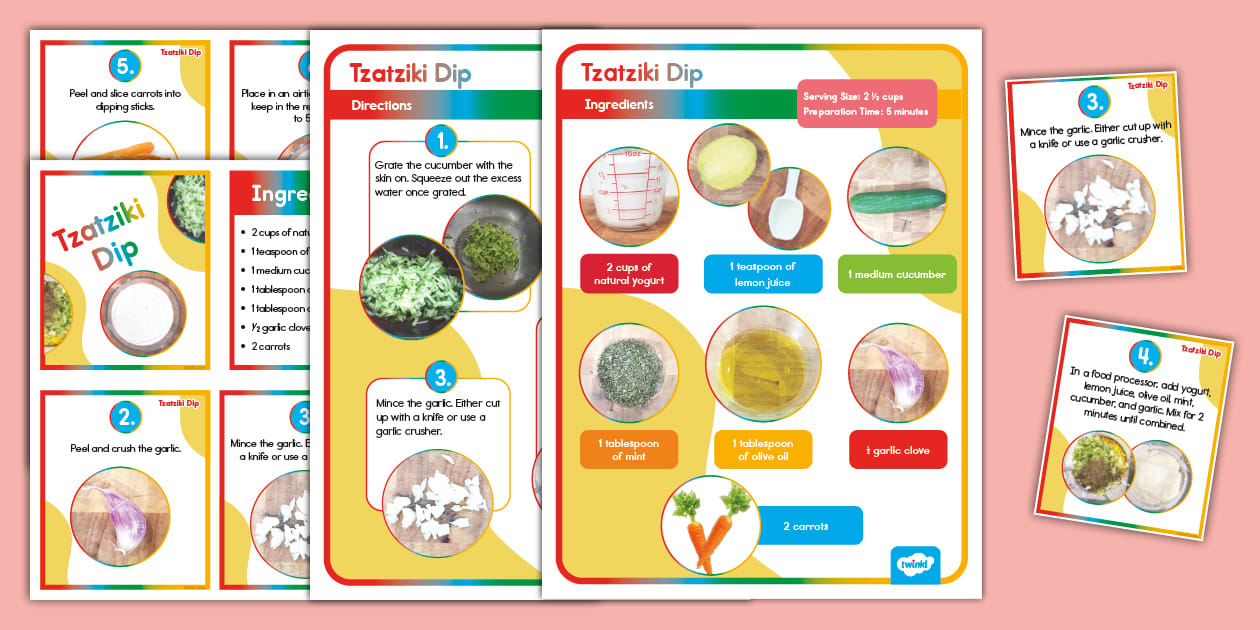 Tzatziki Dip Recipe and Sequencing Cards (teacher made)