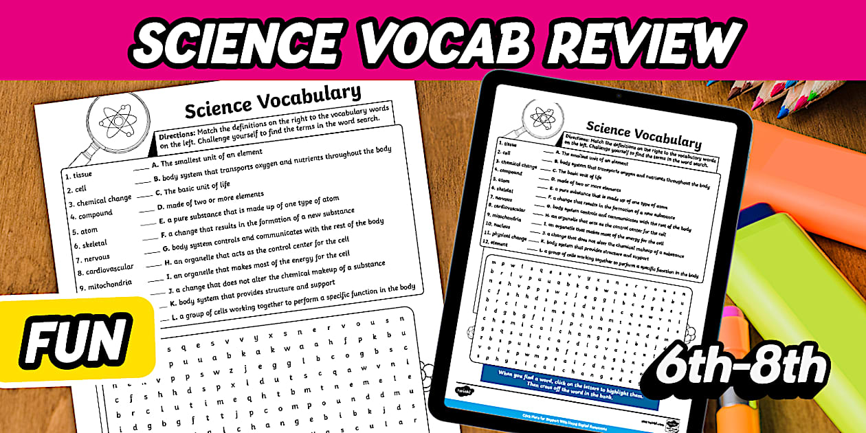 Science Review Vocabulary Matching and Word Search - Twinkl