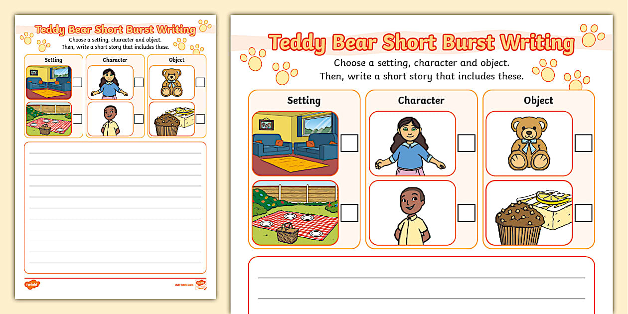KS1 Teddy Bear Short Burst Writing Template - Twinkl