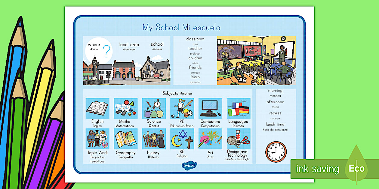 My School Word Mat US English/Spanish (Latin) - My School Word Mat