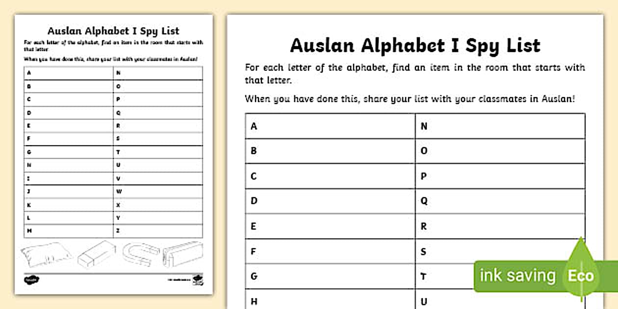 Auslan Alphabet I Spy List - Twinkl