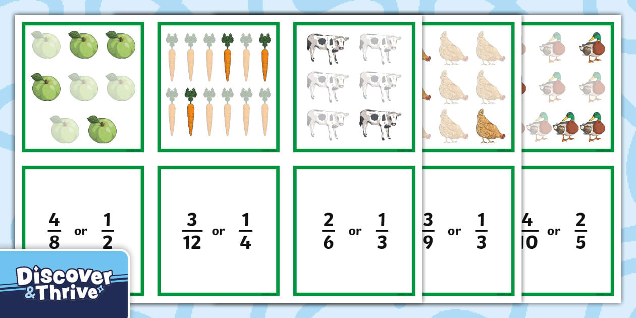 Farm Fractions Matching Cards Third Class (teacher made)