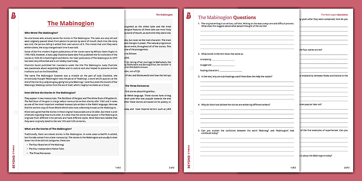 Mabinogion Reading Comprehension (teacher made) - Twinkl
