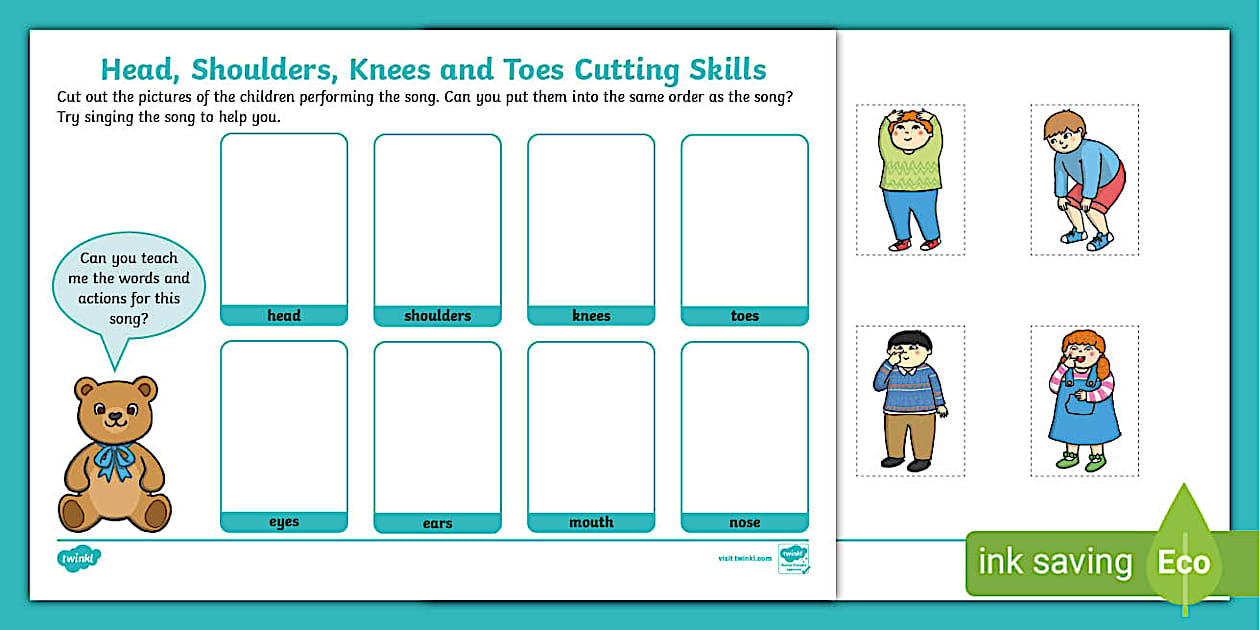 Head, Shoulders, Knees and Toes Cutting Skills Activity