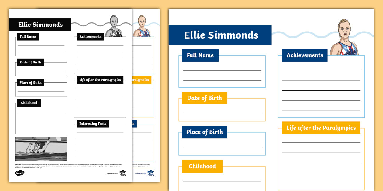 KS2 Ellie Simmonds Fact File Template (teacher made)