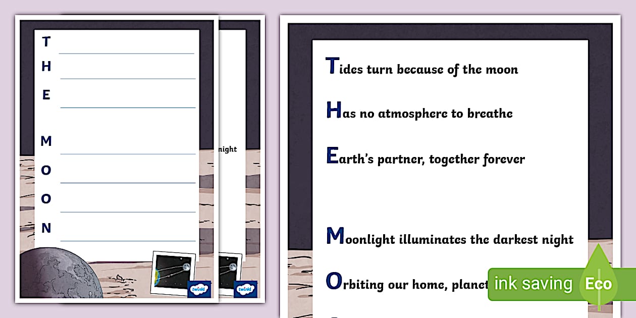 The Moon Acrostic Poem Example (Teacher-Made) - Twinkl