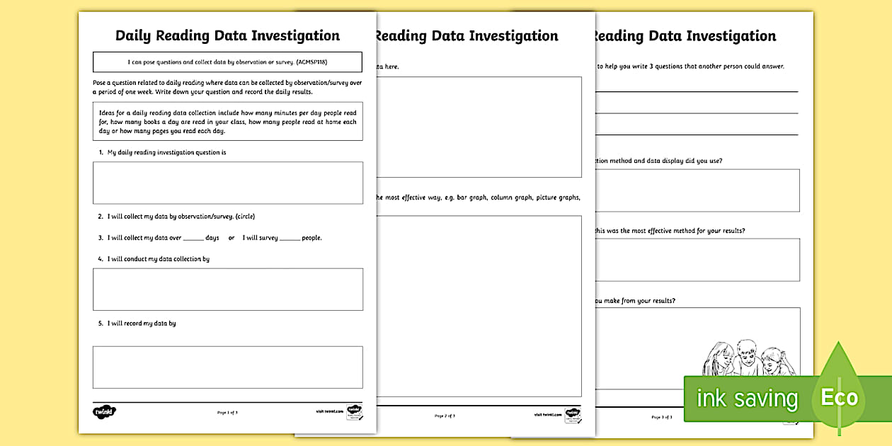 VIC Daily Reading Data Investigation Worksheet - Twinkl