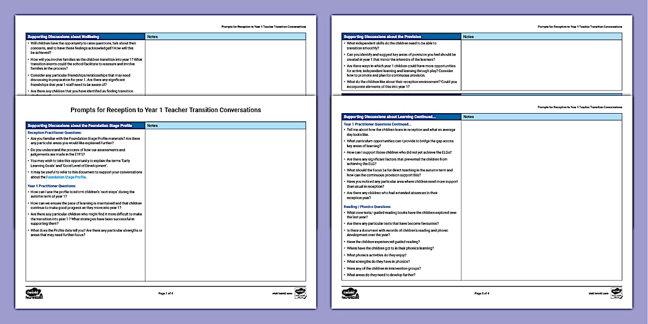 Supporting Reception to Year 1 Transition Conversations
