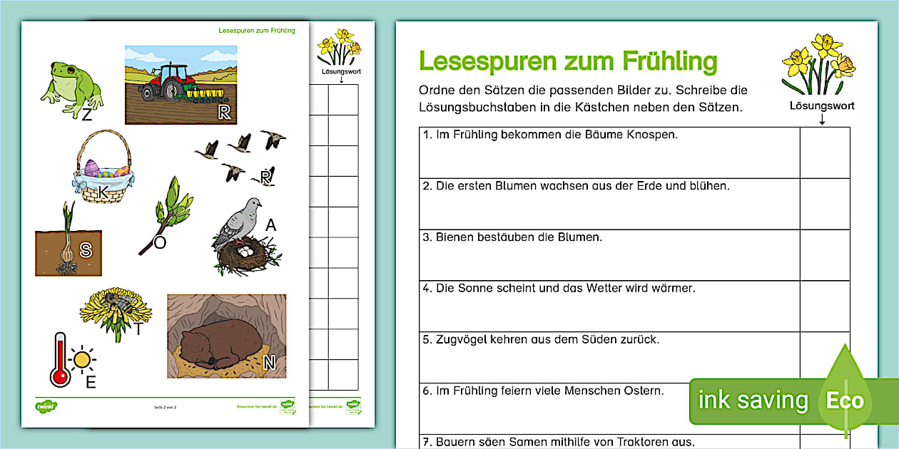 Lesespuren zum Frühling I Deutsch I Erstes Lesen - Twinkl