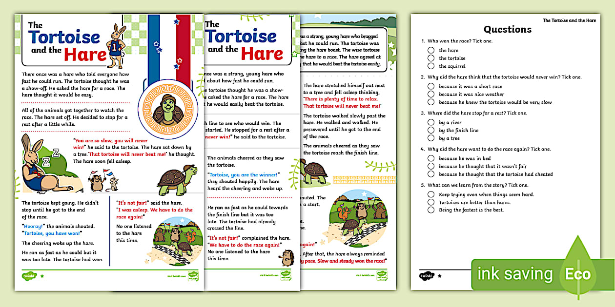 KS1 The Tortoise and the Hare Reading Comprehension Activity