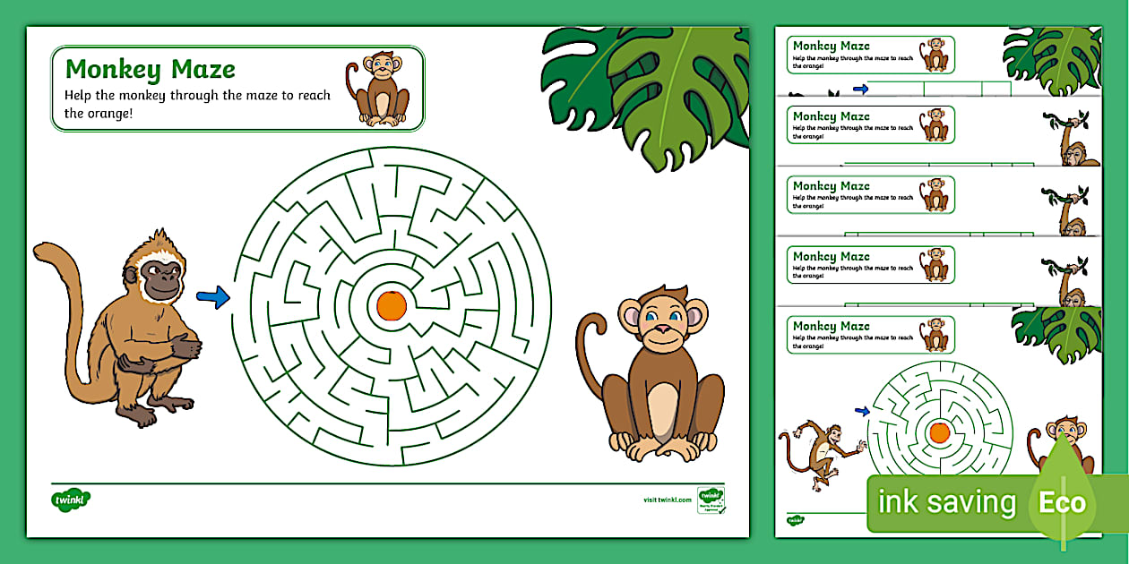 Marvellous Monkey Maze Activity Worksheets | Twinkl | KS1