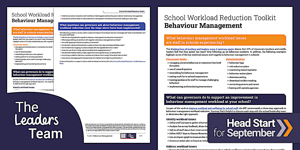 Governors: Workload Reduction Toolkit - Behaviour Management