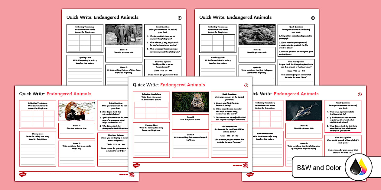 Endangered Animals Quick Write Activity Mats for 3rd-5th
