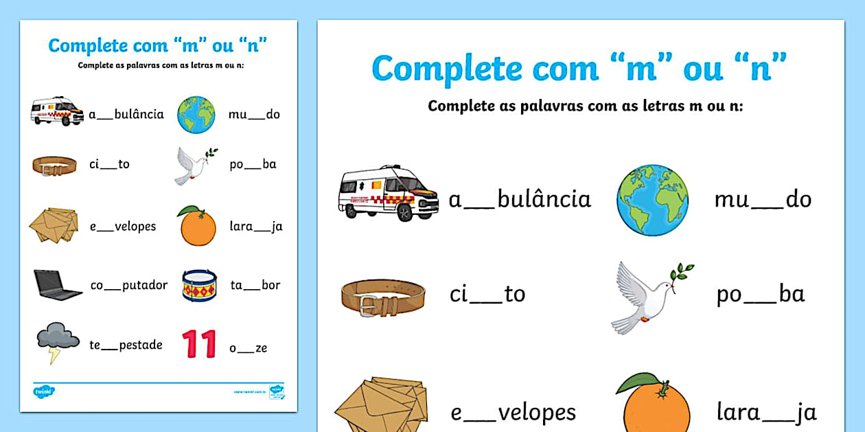 Atividade com M ou N para Alfabetização - Twinkl