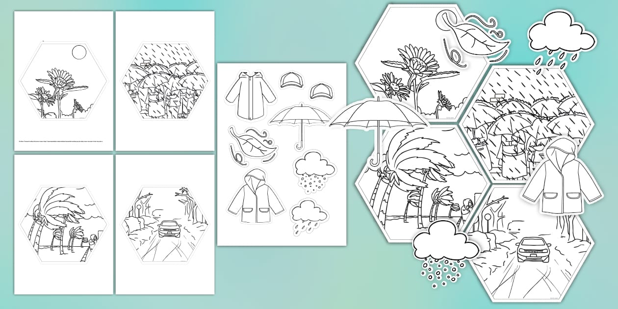 Weather Hexagon Display Colouring Activity (Teacher-Made)