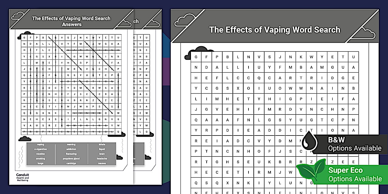 The Effects of Vaping Vocabulary Word Search (teacher made)