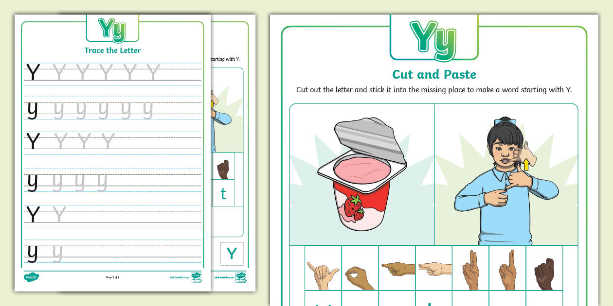 Letter Y Handwriting Worksheet with SASL - Twinkl